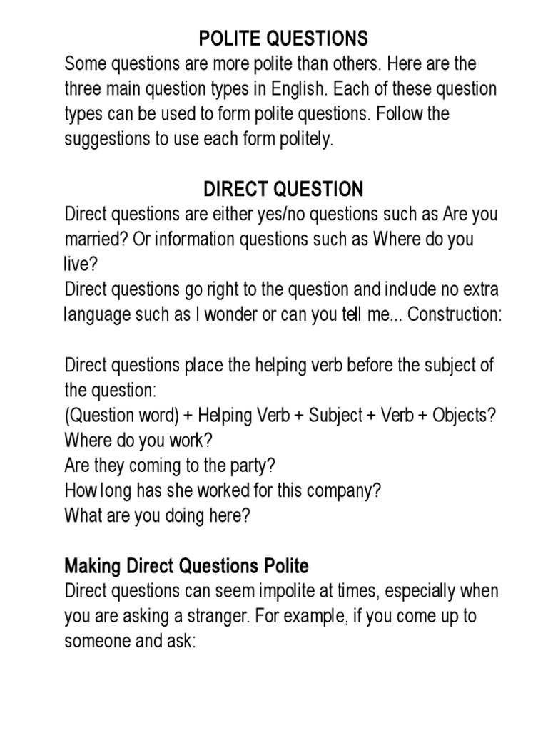 Polite Questions (2) | Question | Verb | Free 30-day Trial | Scribd