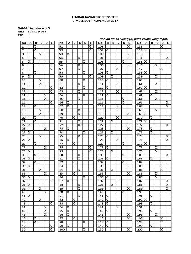 Progress Test Answer Sheet Template | PDF