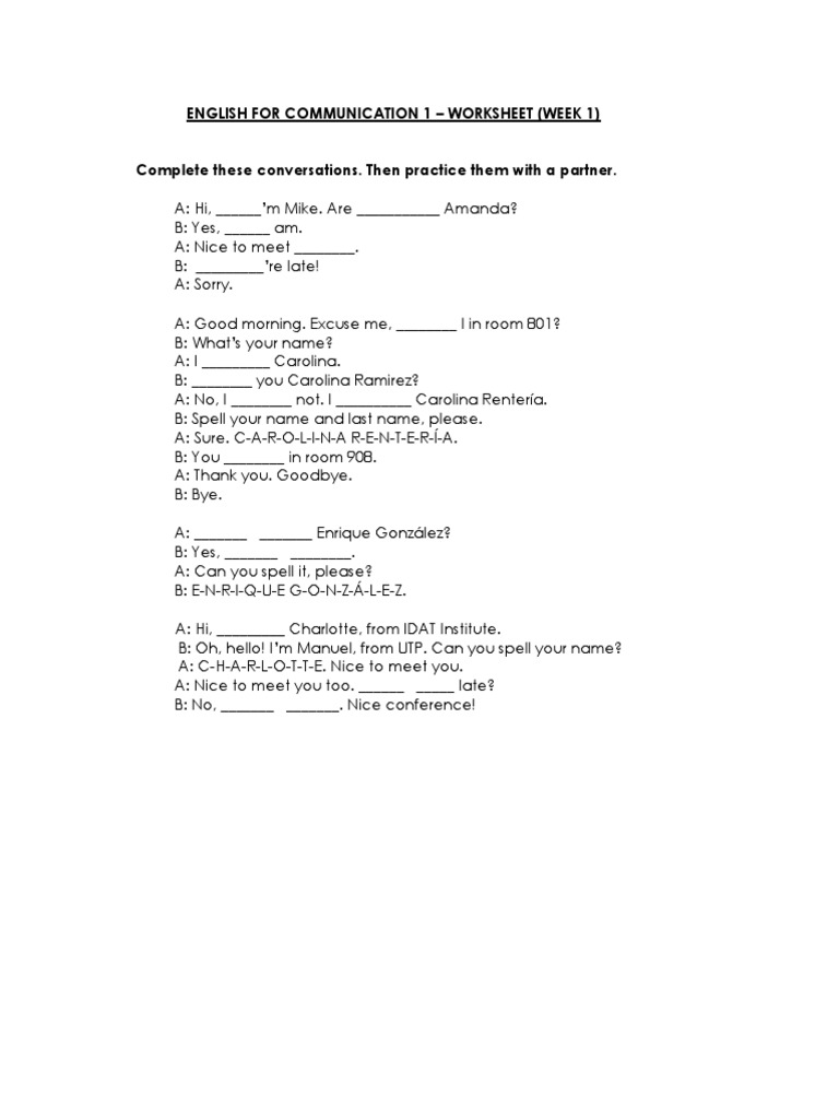 English For Communication Worksheet 1 3131 | PDF