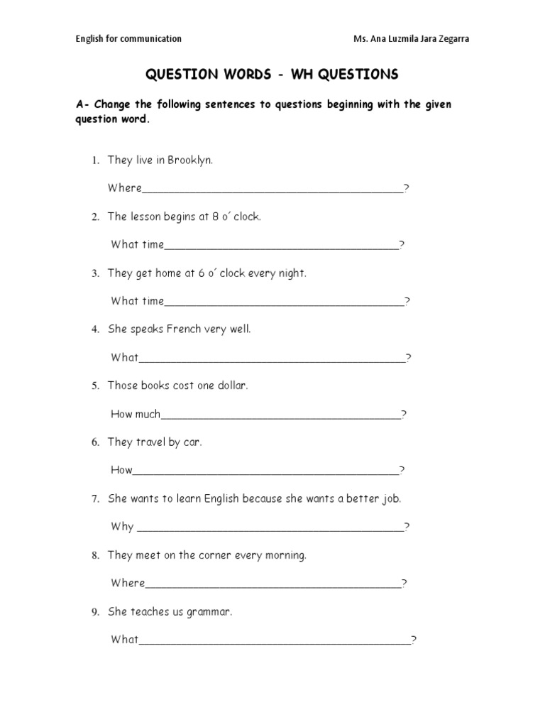 Questions in The Simple Present Worksheet 3131 | PDF