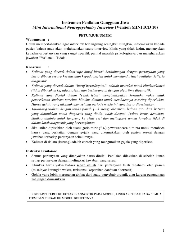 Kuesioner MINI ICD 10 | PDF