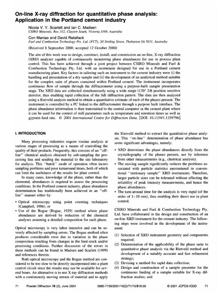 Scarlett2001 Cement Clinker Online XRD | PDF | X Ray Crystallography ...