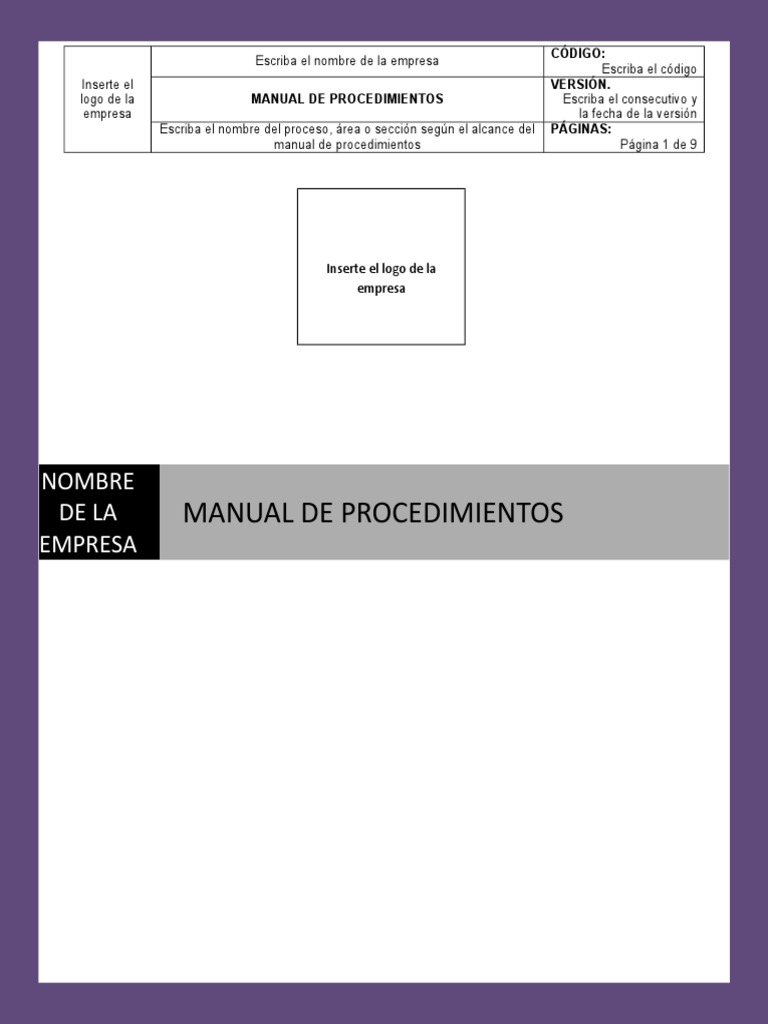 Plantilla de Manual de Procedimientos | PDF | Barreras no arancelarias ...