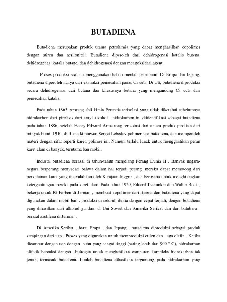 Proses Produksi Butadiena dari Butena dan Butana | PDF