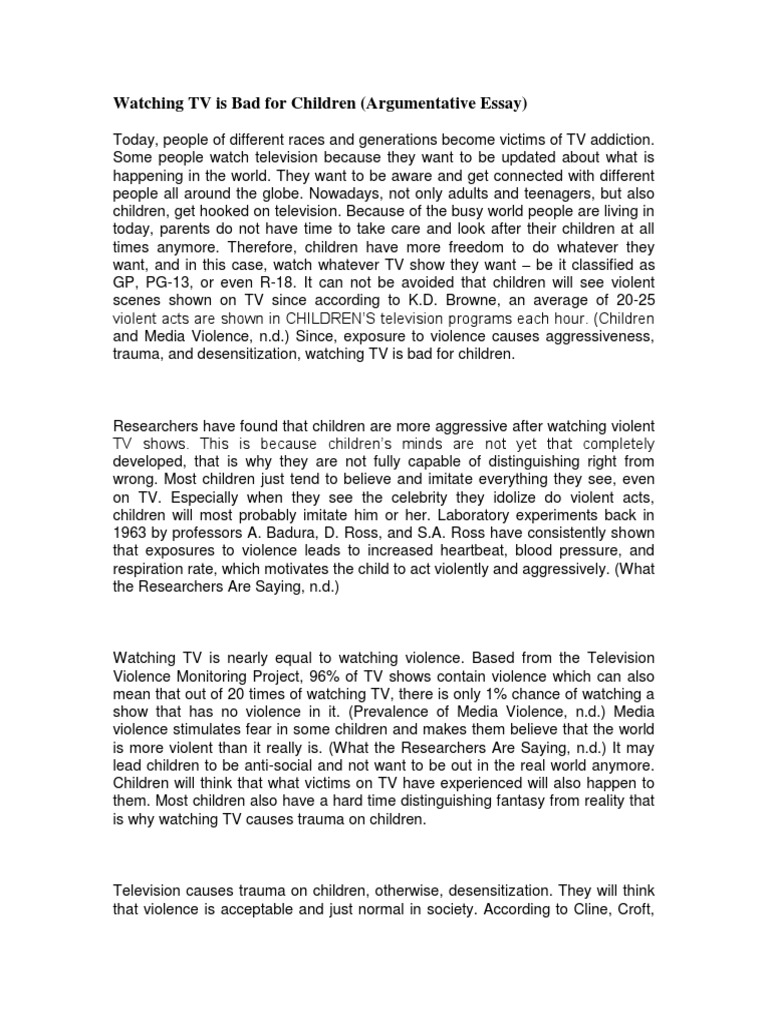 Watching TV Is Bad For Children | PDF | Violence | Psychological Trauma