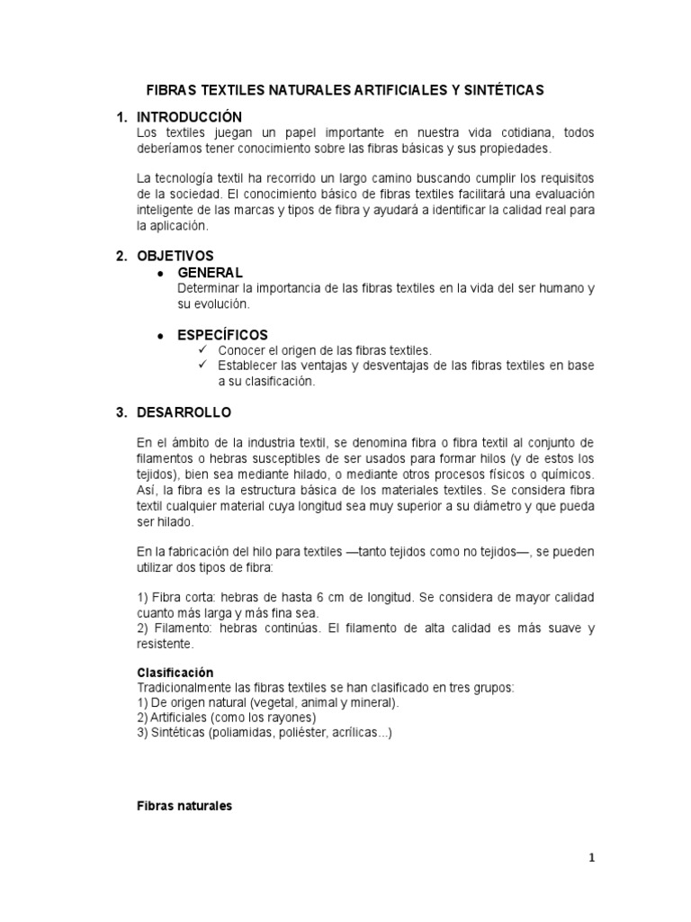 Fibras Textiles Naturales Artificiales y Sintéticas | PDF | Fibra ...