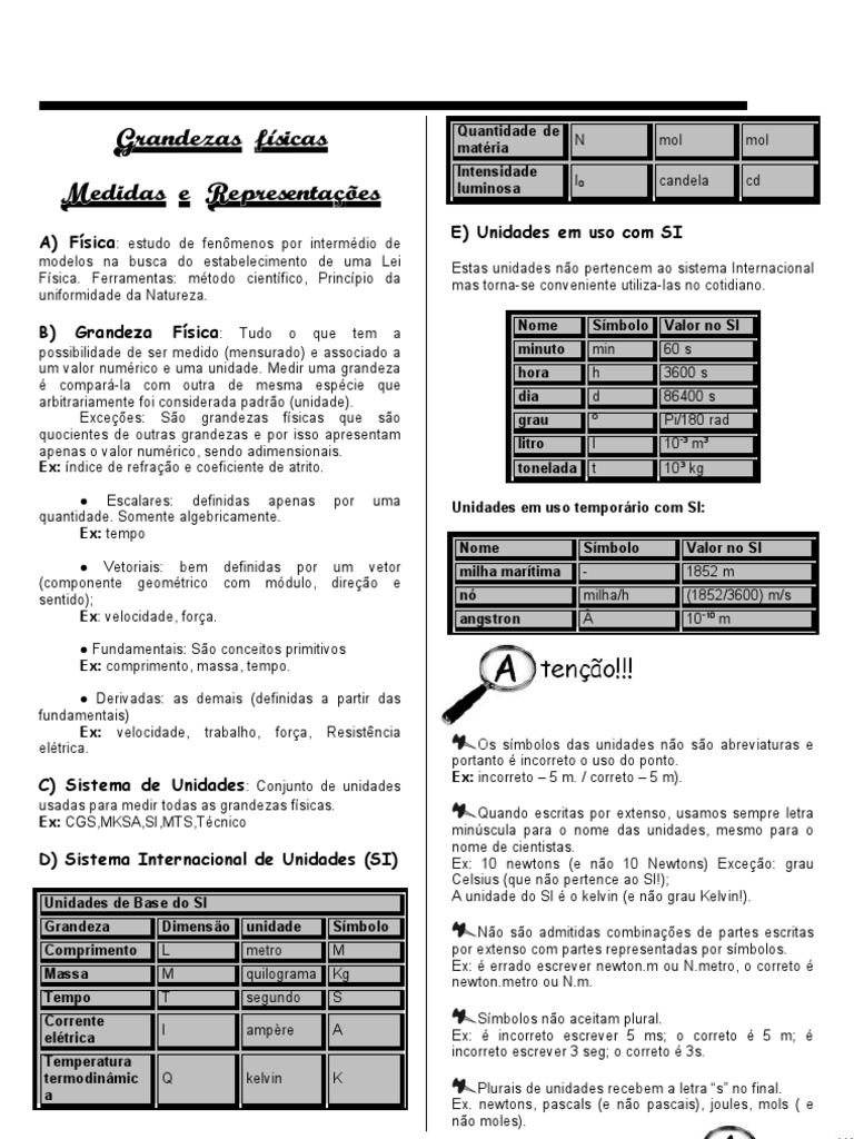 01 - Grandezas Físicas, Medidas e Representações | PDF | Sistema ...