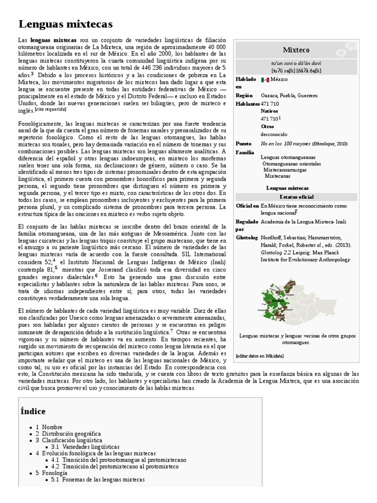 Lenguas Mixtecas | PDF | Vocal | Tipología Lingüística