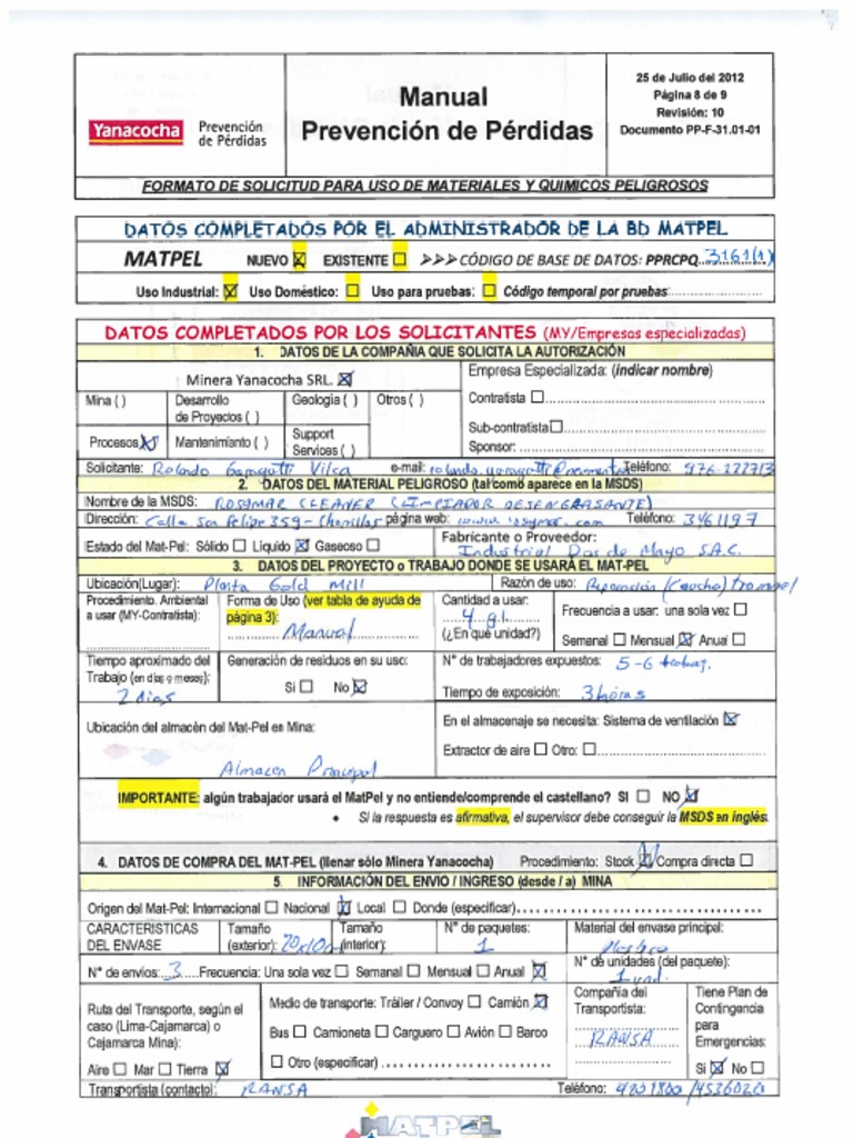 Modelo MSDS PDF | PDF