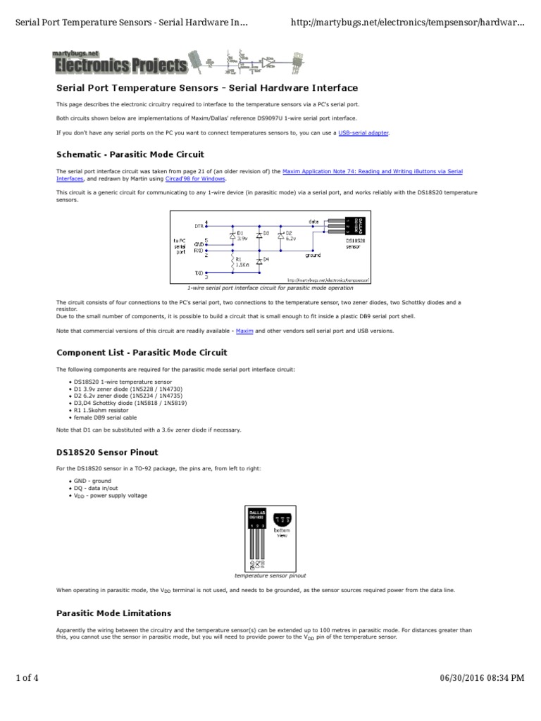 Serial Port Temperature Sensors - Serial Hardware Interface: Schematic ...
