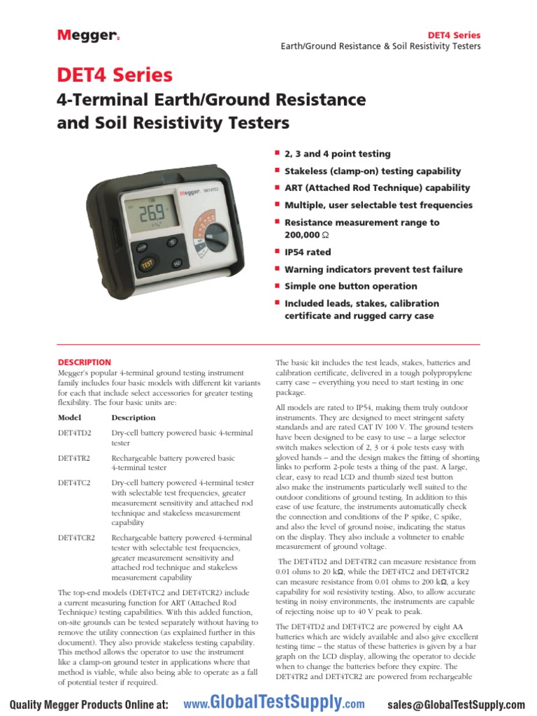 Megger Limited Det4td2 Earth Ground Resistance Testing Kit Datasheet ...