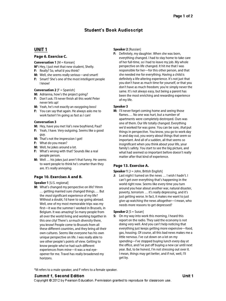 Unit 01 Audioscript | PDF