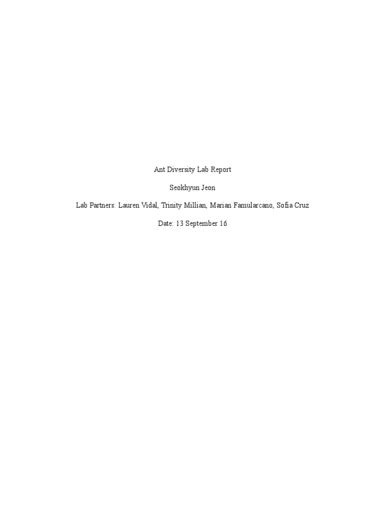 Ant Diversity Lab Report | PDF | Biodiversity | Organisms