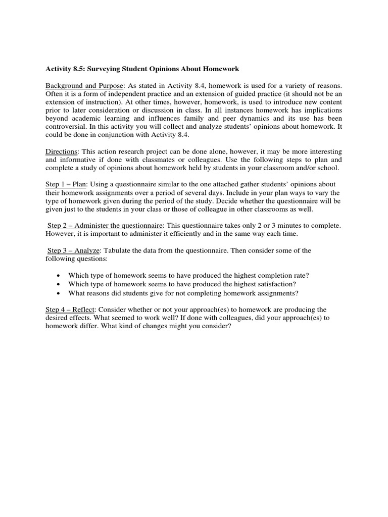 Survey About Homework PDF | PDF | Homework | Questionnaire