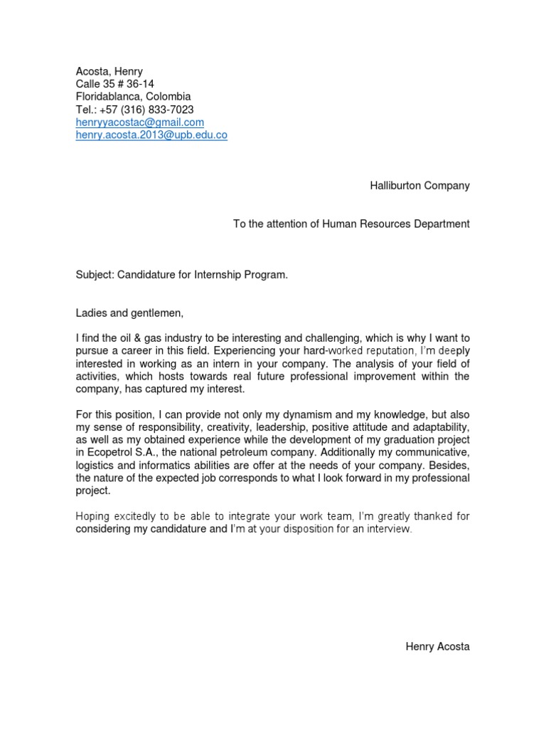 Cover Letter Halliburton | PDF | Cognitive Science | Behavioural Sciences
