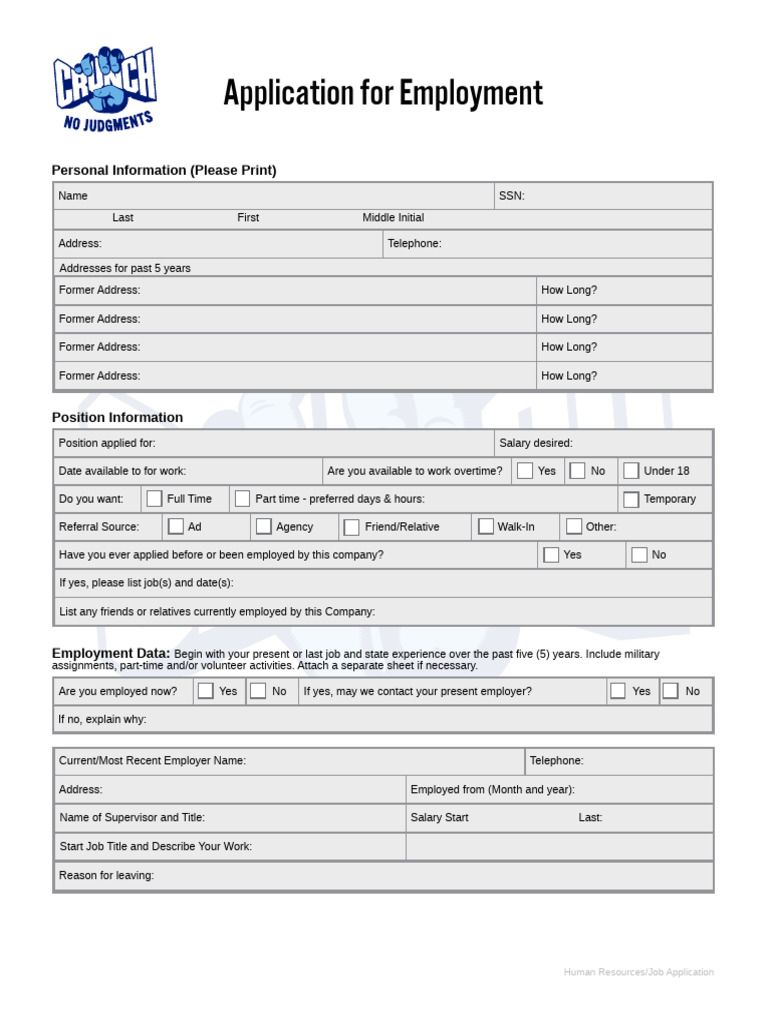 Crunch Fitness Job Application | PDF | Background Check | Employment