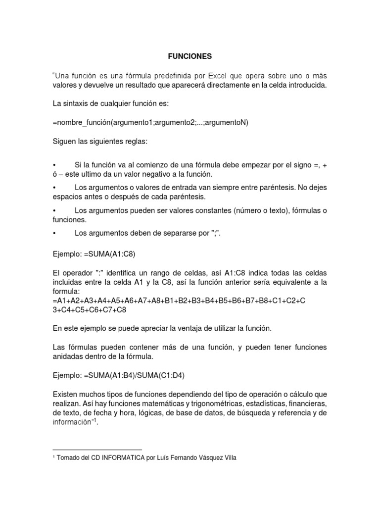 Repaso Funciones Excel | PDF | Función (Matemáticas) | Comillas