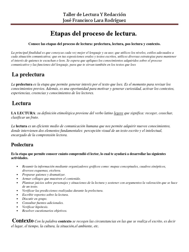 Etapas Del Proceso de Lectura | PDF | Lectura (proceso) | Escritura