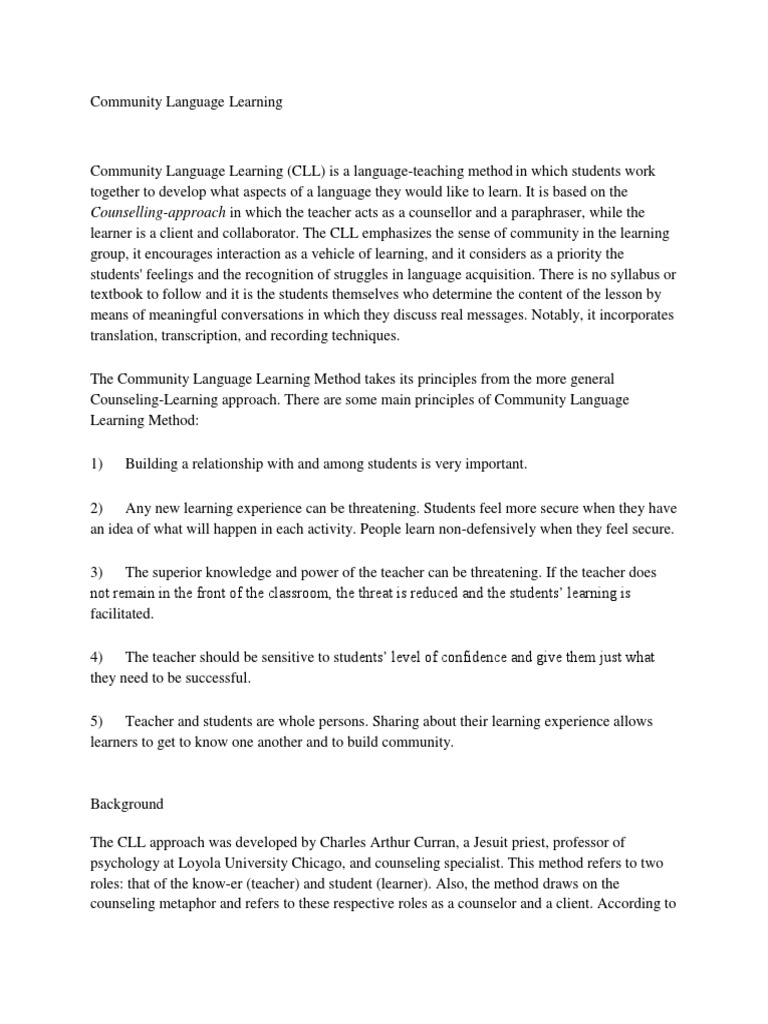 Community Language Learning | PDF | Teaching | Cognitive Science