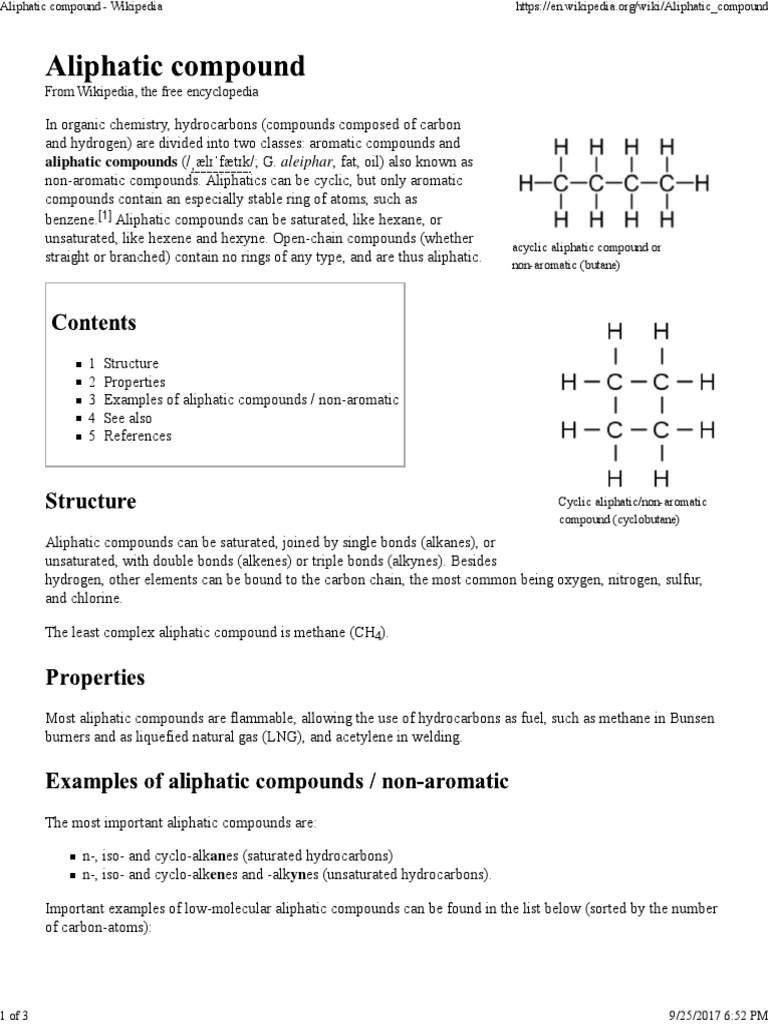 Aliphatic Compound - Wikipedia | Hydrocarbons | Carbon Compounds