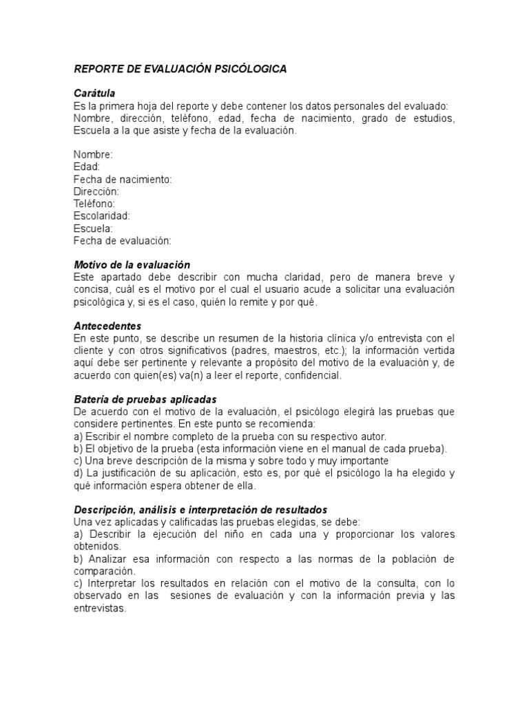 Reporte de Evaluación Psicólogica | PDF | Evaluación | Toma de decisiones