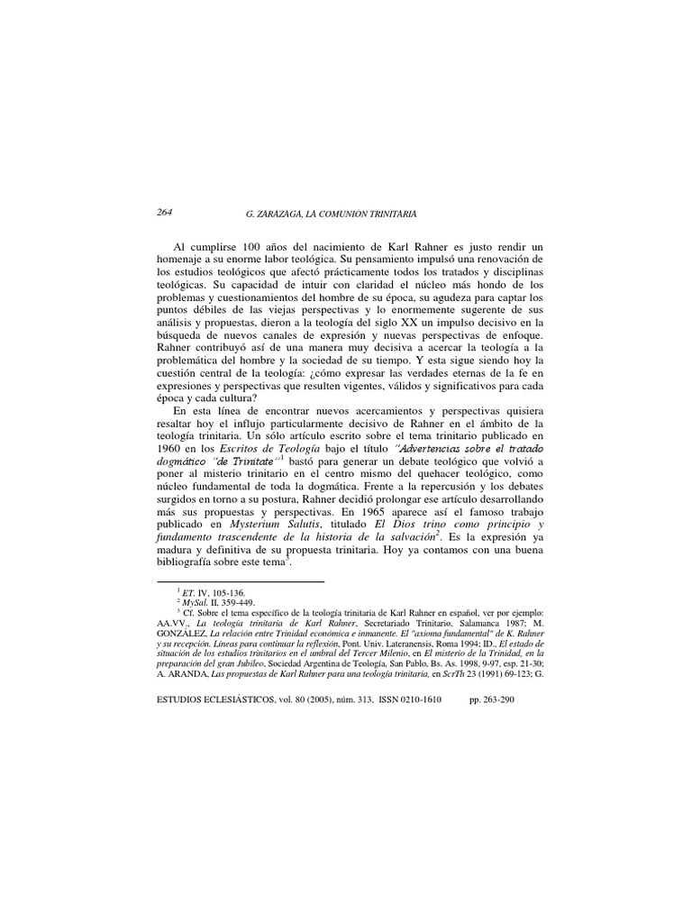 Teología Trinitaria de Karl Rahner | PDF | Trinidad | Realidad