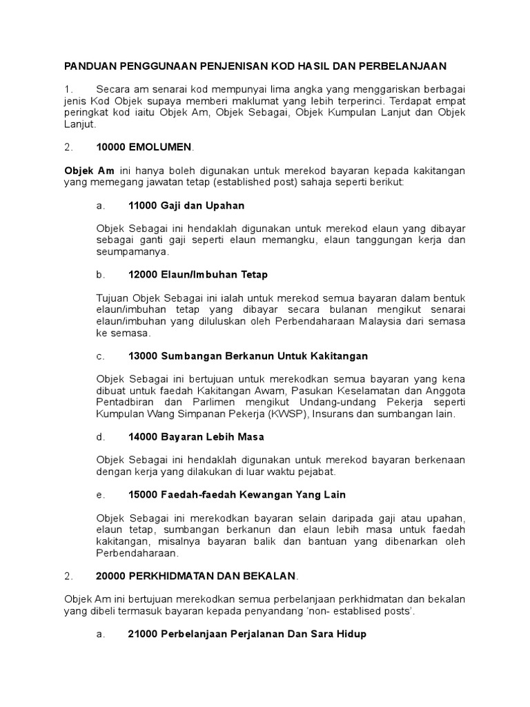 Panduan Penggunaan Perjenisan Kod Hasil Dan Perbelanjaan | PDF
