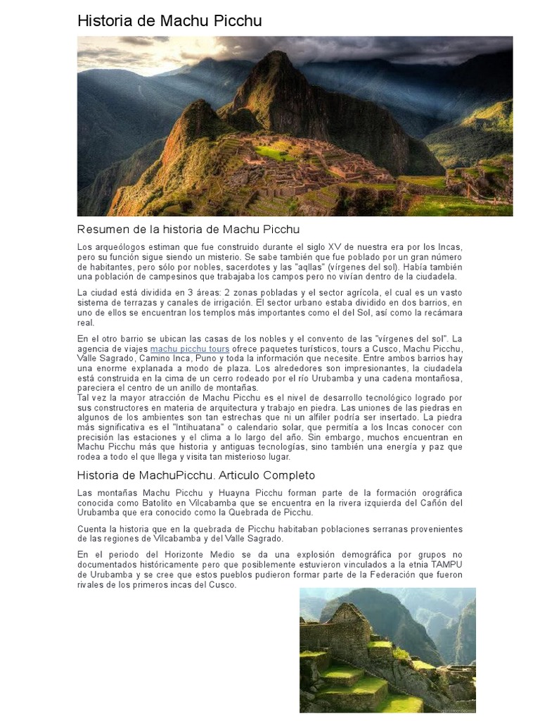 Historia de Machu Picchu | PDF | Machu Picchu | Science