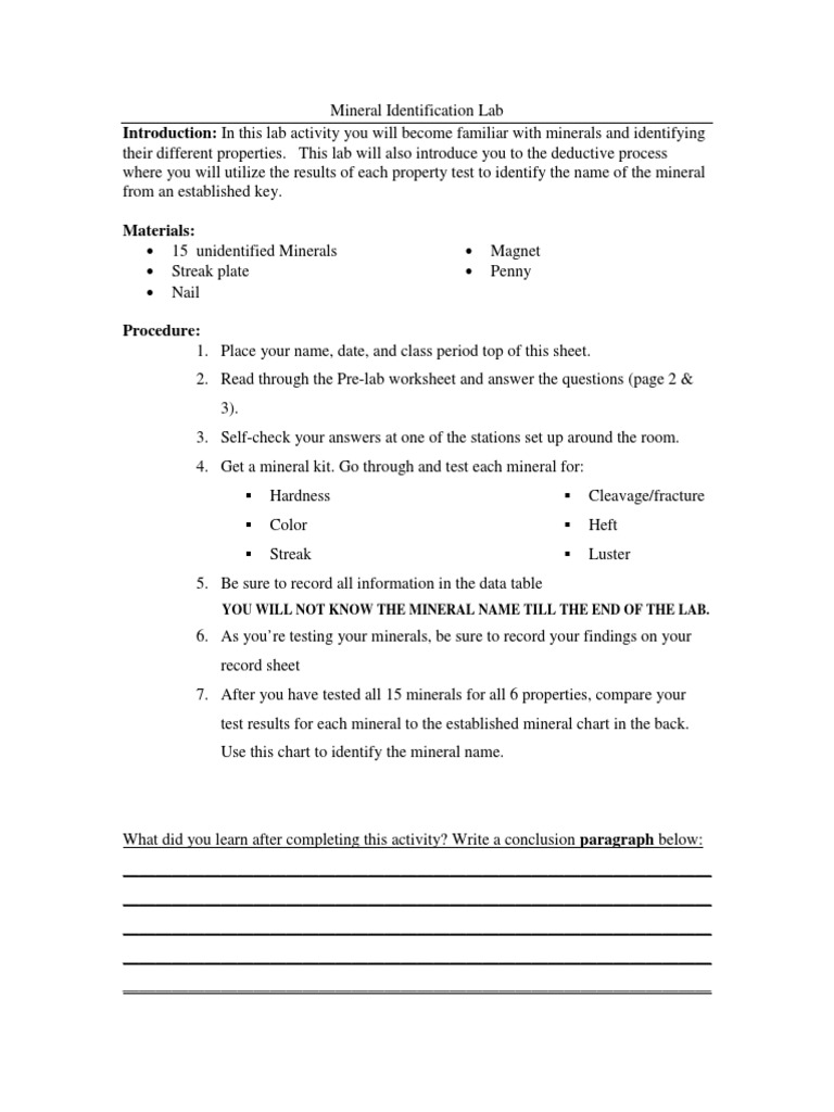 Lab - Mineral Identification | Download Free PDF | Minerals | Natural ...