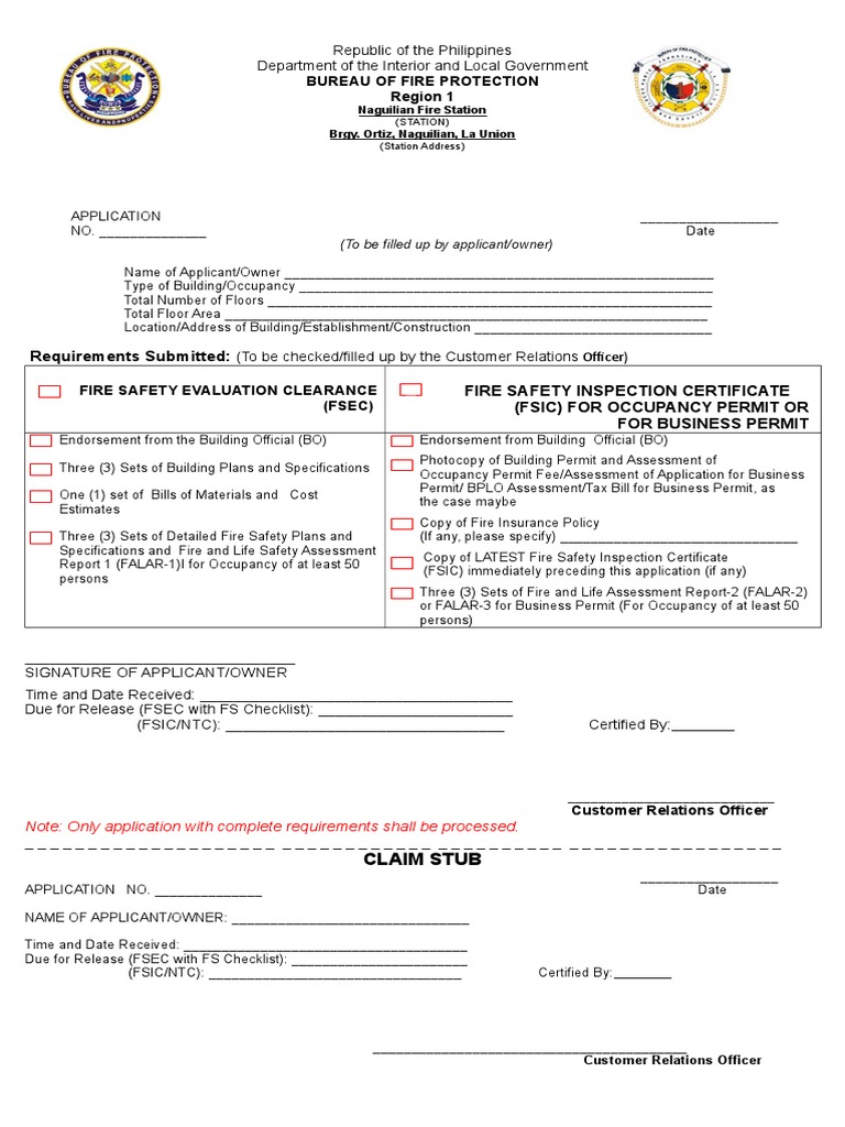 Application For Fsec Fsic Form | PDF | Fire Safety | Government