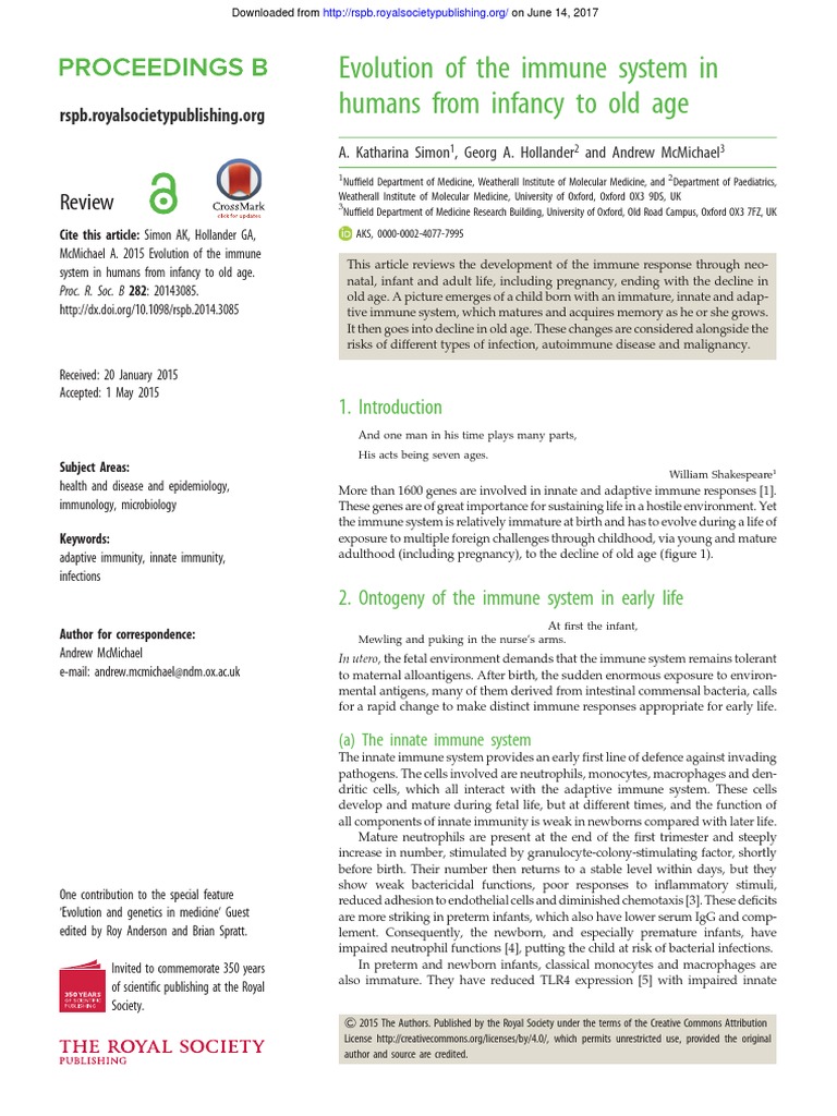 Evolution of The Immune System in Humans From Infancy To Old Age 2015 ...