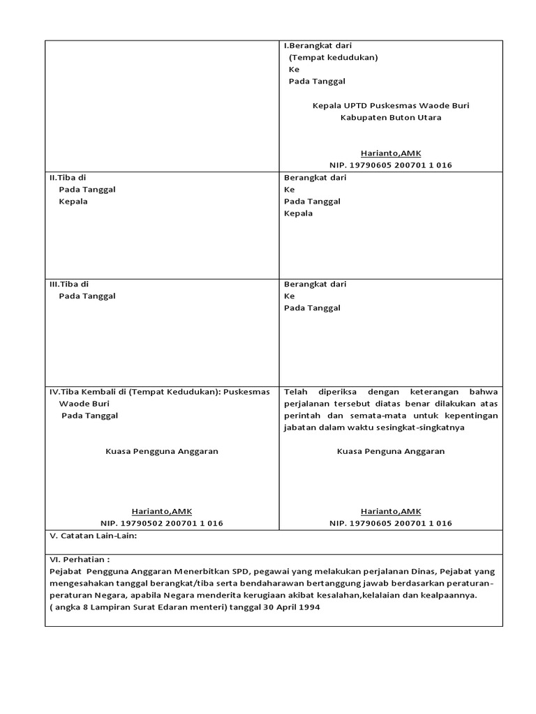 Format SPPD Kosong 2 | PDF