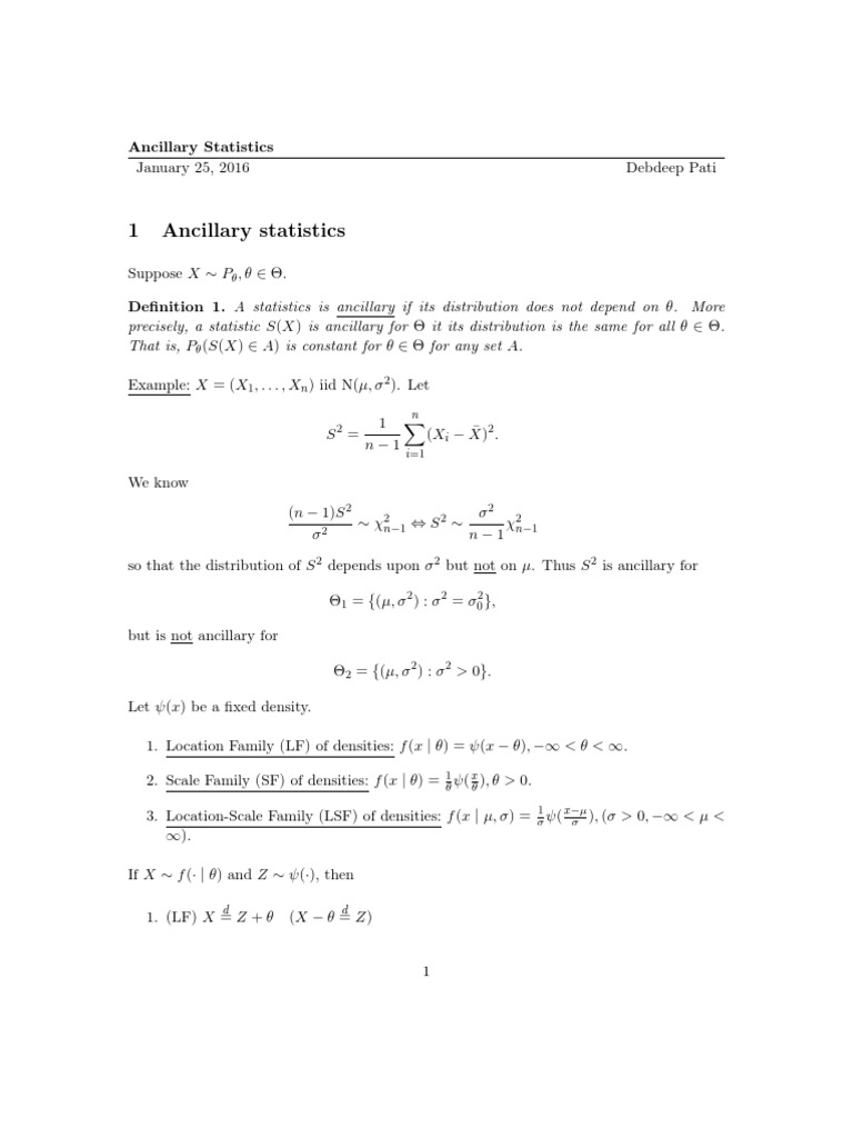 1 Ancillary Statistics Pdf Statistical Theory Teaching Mathematics