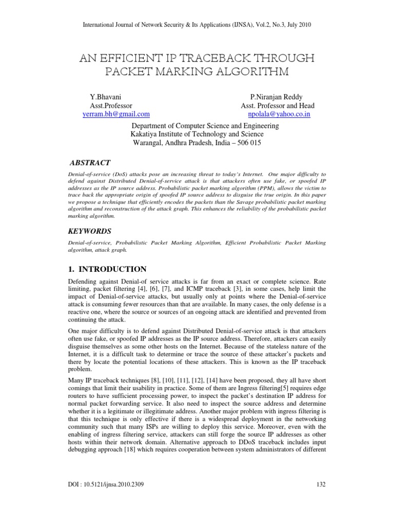 An Efficient Ip Traceback Through Packet Marking Algorithm | PDF | Denial Of Service Attack ...
