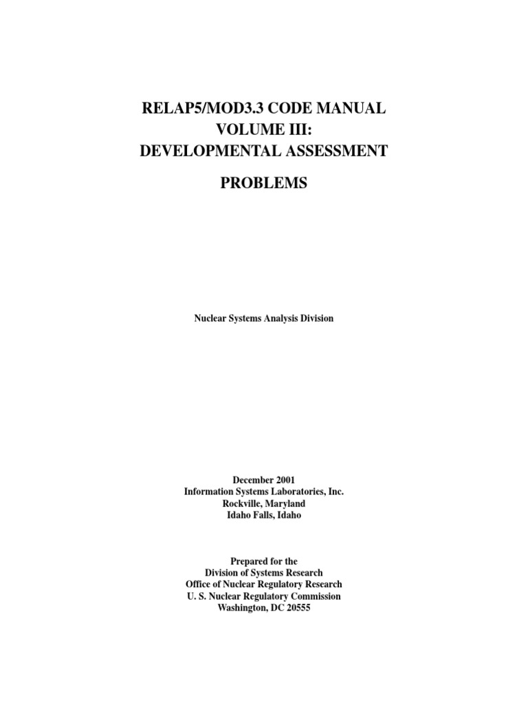 Relap5/Mod3.3 Code Manual Developmental Assessment Problems | PDF | Mechanical Engineering ...