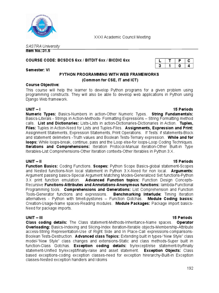 315 Python Syllabus Pdf Python Programming Language Control Flow
