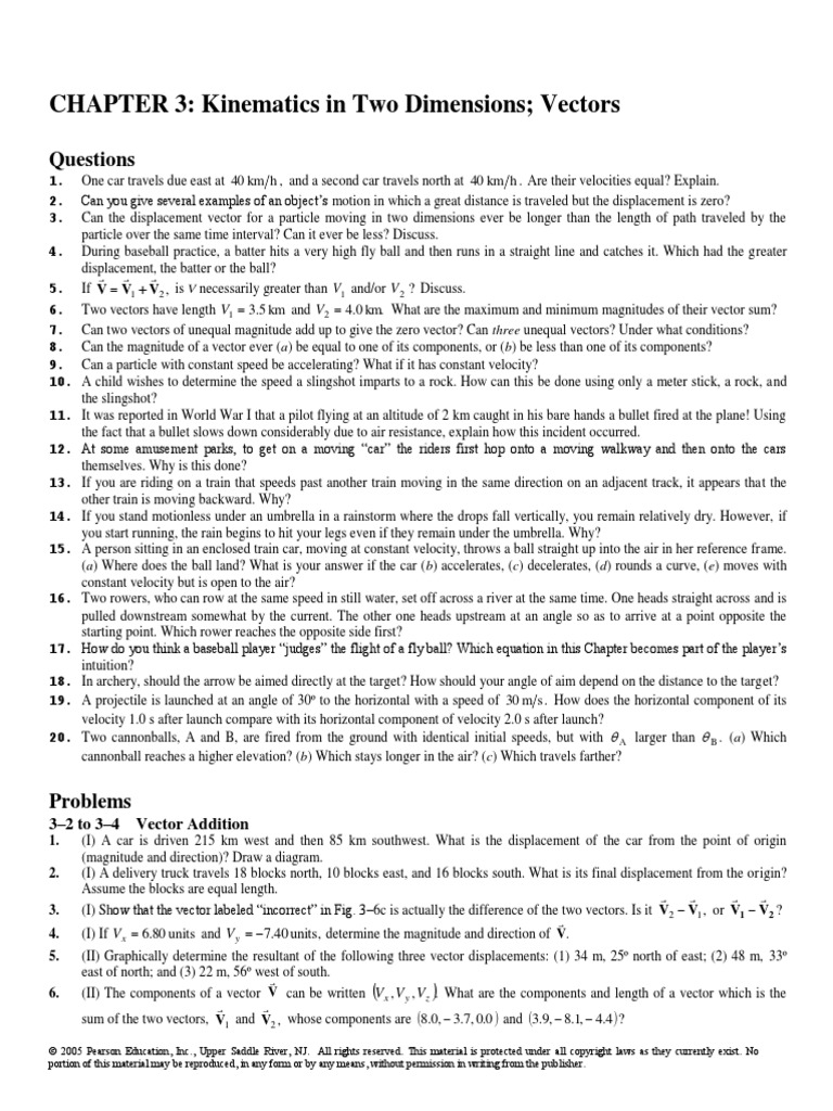 CHAPTER 3: Kinematics in Two Dimensions Vectors: Questions | PDF | Euclidean Vector | Acceleration