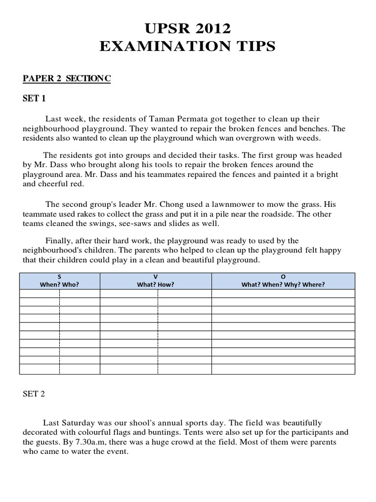 UPSR 2012 Examination Tips: Paper 2 Section C | PDF | Leisure | Sports