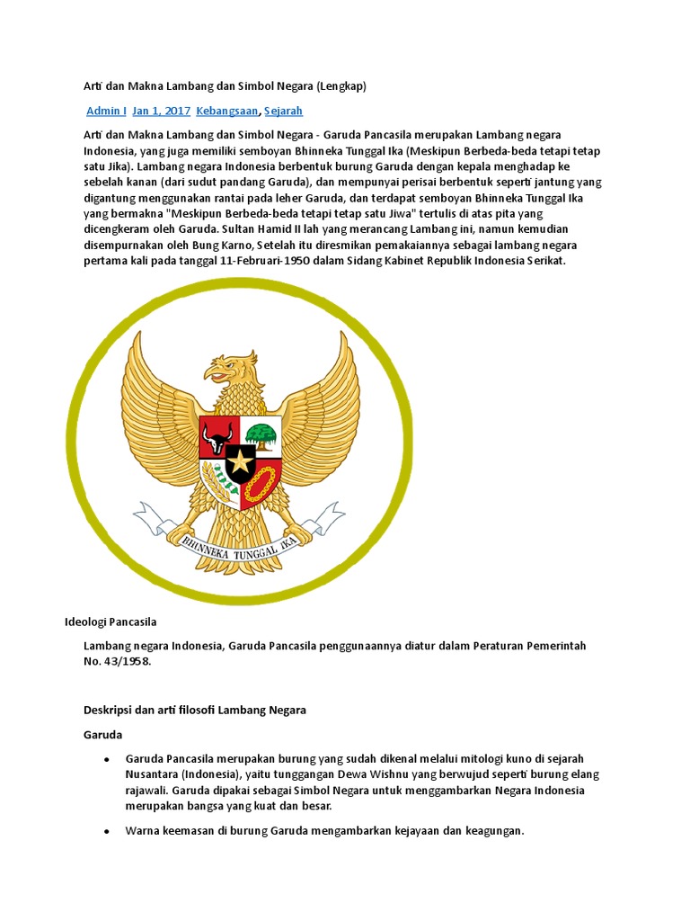 Arti Dan Makna Lambang Dan Simbol Negara (Lengkap) | PDF