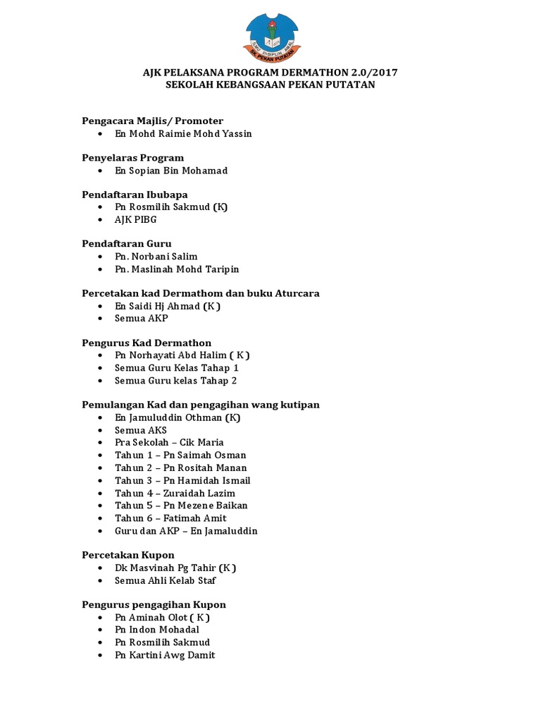 Ajk Pelaksana Program Dermathon 2 2017 | PDF