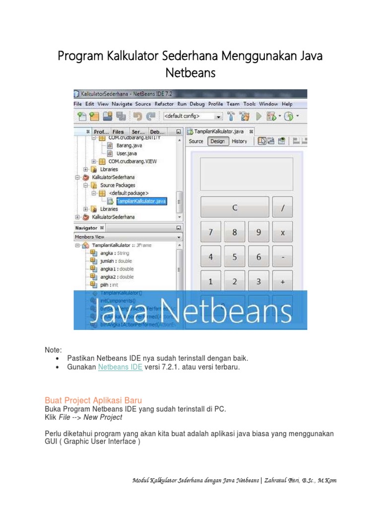 MODUL Program Kalkulator Sederhana Menggunakan Java Netbeans | PDF