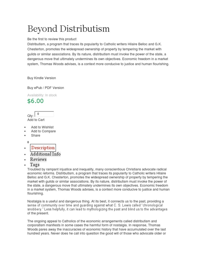 Beyond Distributism - Tom Woods | PDF | Philosophical Theories | Economics