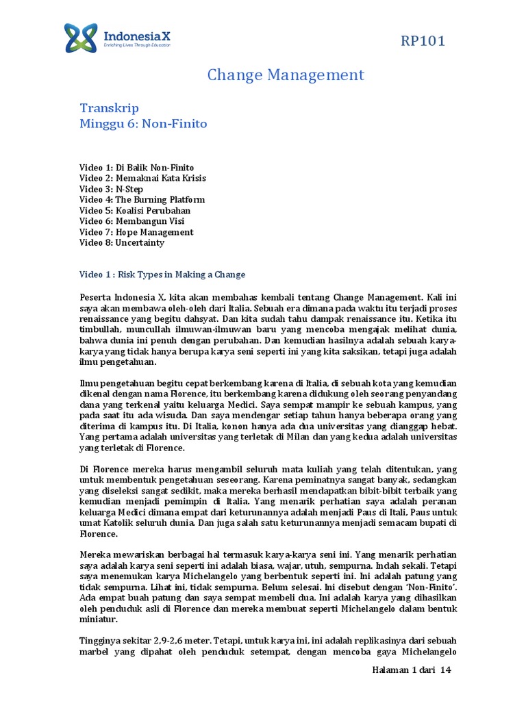 RP101 Minggu 6 Transkrip Non-Finito | PDF