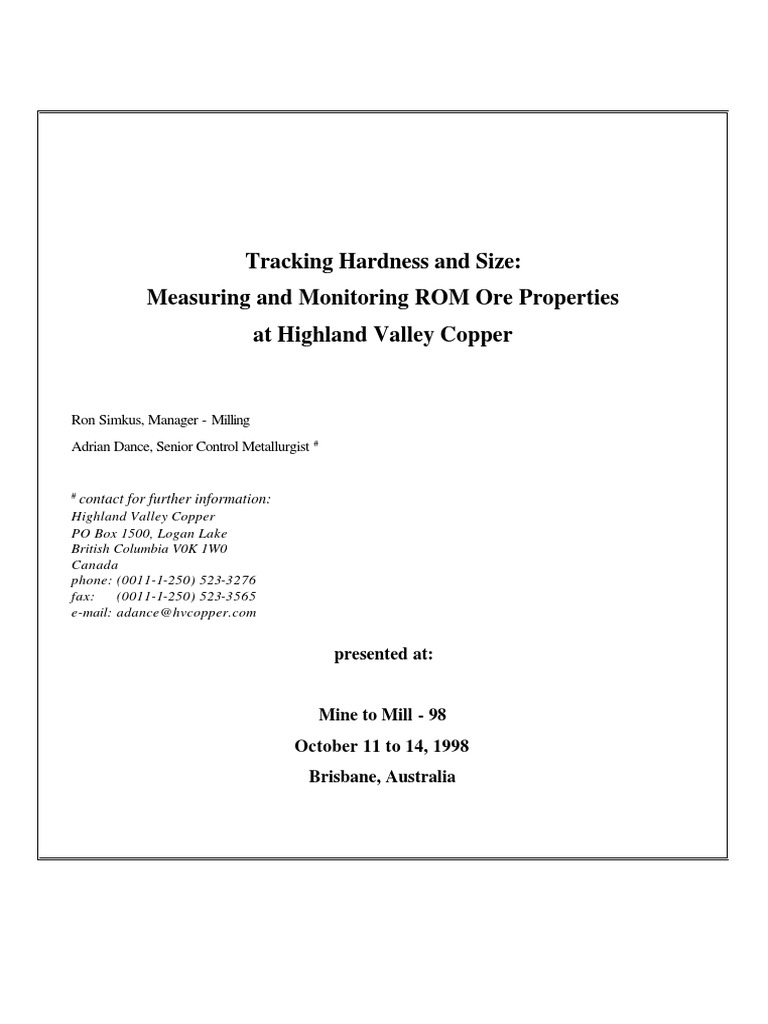 Measuring ROM Highland Valley Copper | PDF | Mill (Grinding) | Mining