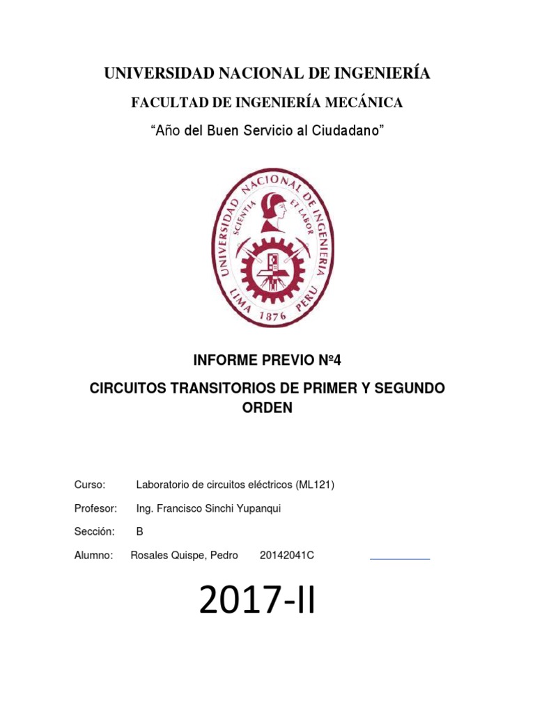 Informe Previo Nº4 de Laboratorio de Circuitos Electricos ML121 | PDF | Inductor | Condensador