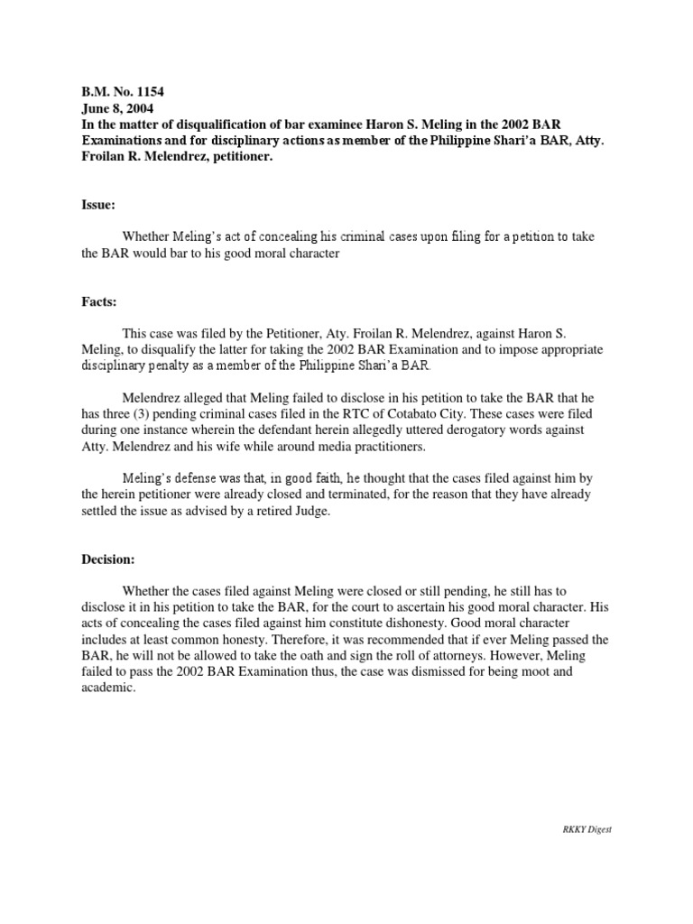 BM No. 1154 in The Matter of Disqualification of Bar Examinee Haron S ...