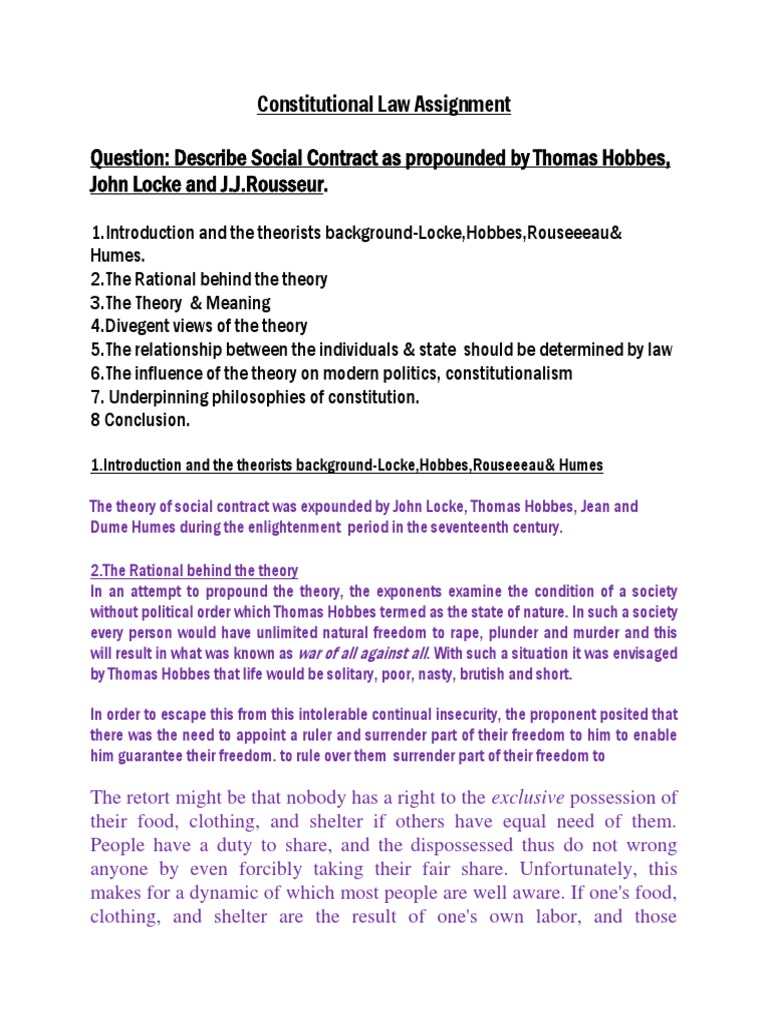 Constitutional Law Assignment Question: Describe Social Contract As ...