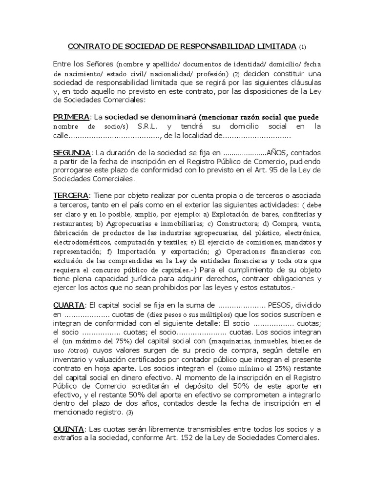 Contrato de Constitucion de Sociedad de Responsabilidad Limitada 521 | Sociedad de ...