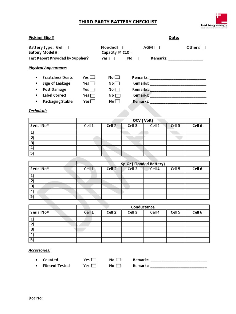 Third Party Battery Checklist | PDF
