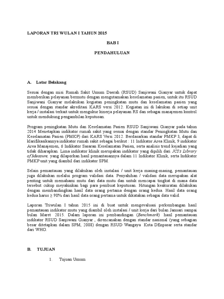 Laporan Tri Wulan I Tahun 2015 PMKP Puskesmas | PDF | Pengembangan Diri